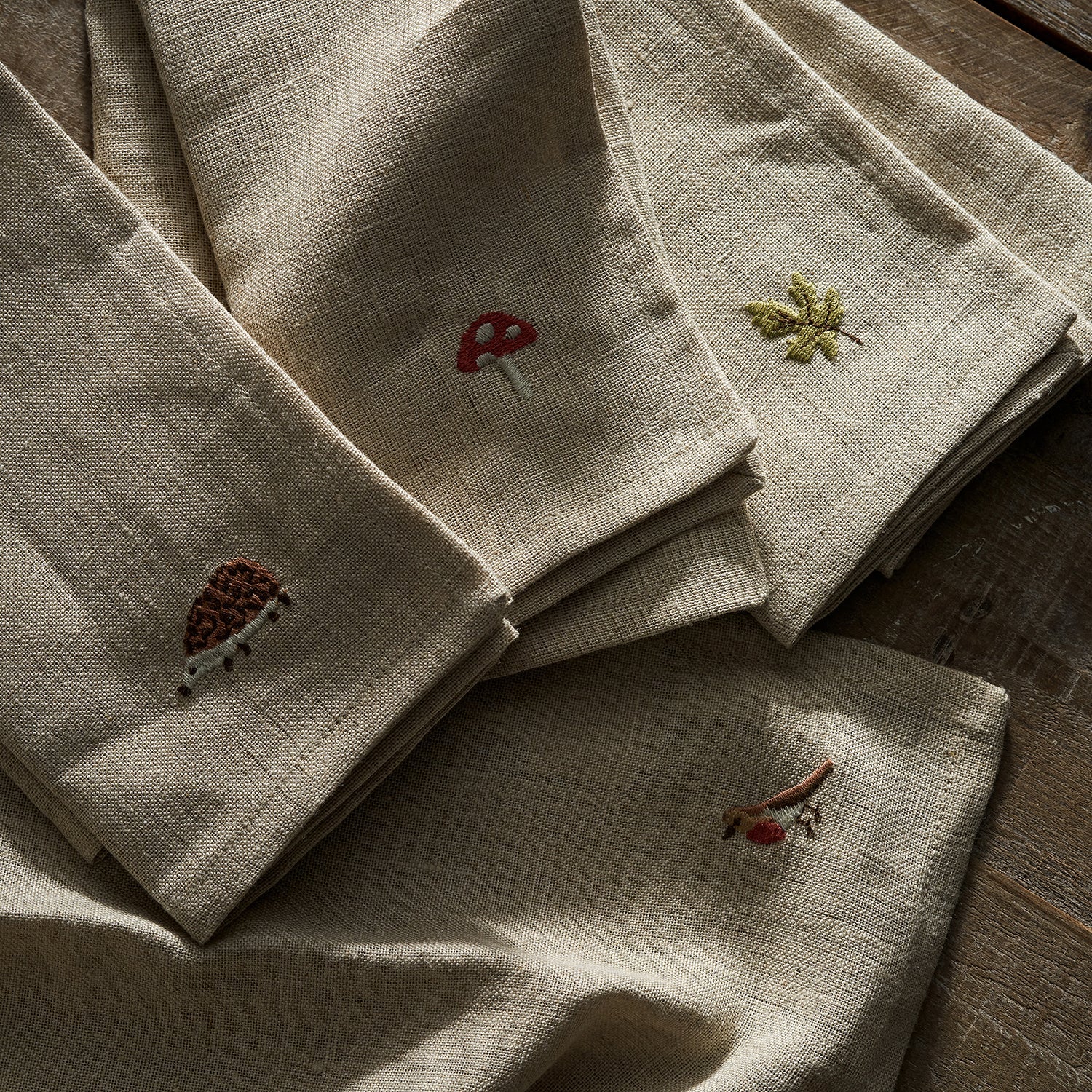 Woodland Friends Embroidered Linen Napkins (Set of 4) by Sophie Allport