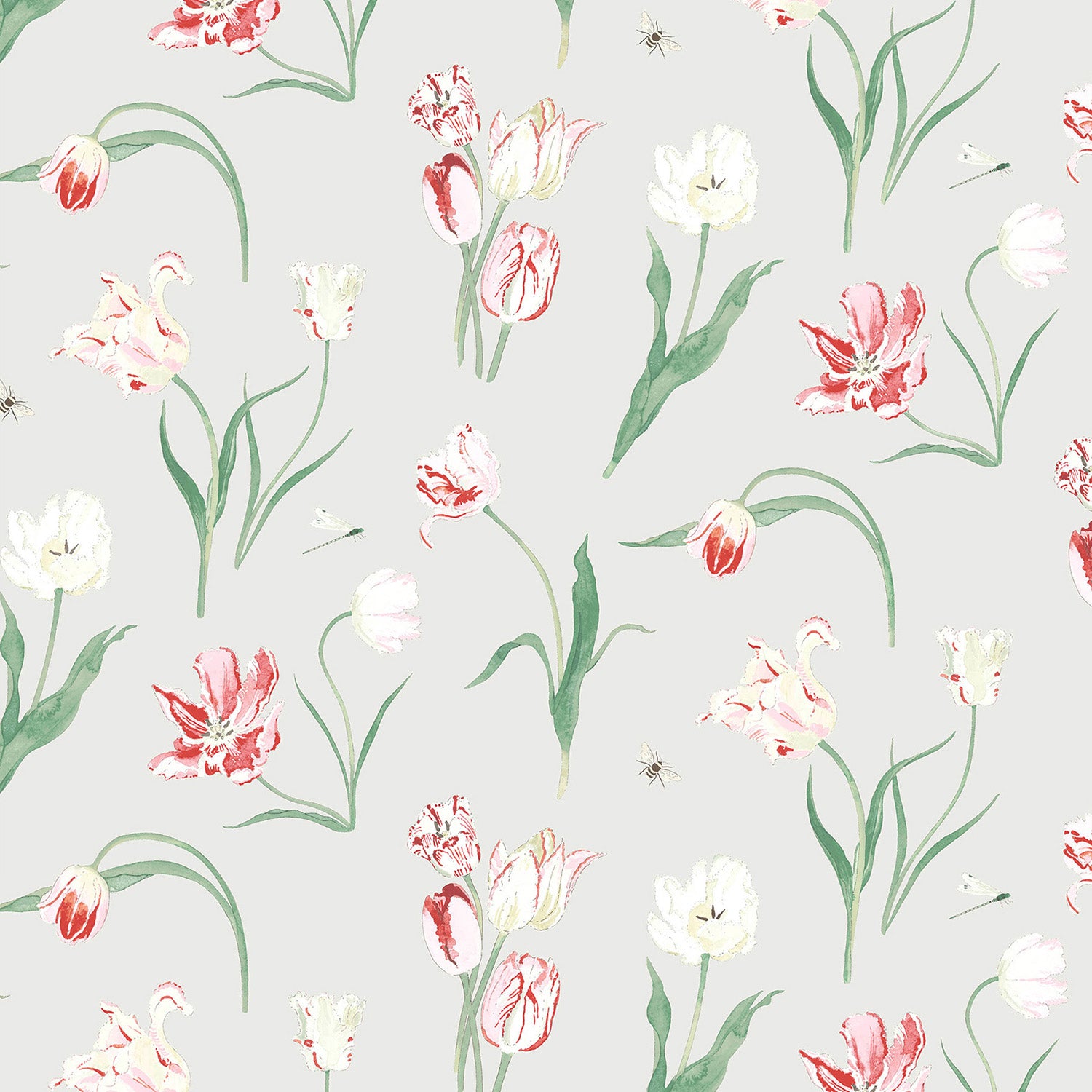 Tulips Pale Grey Made to Measure Curtains by Sophie Allport