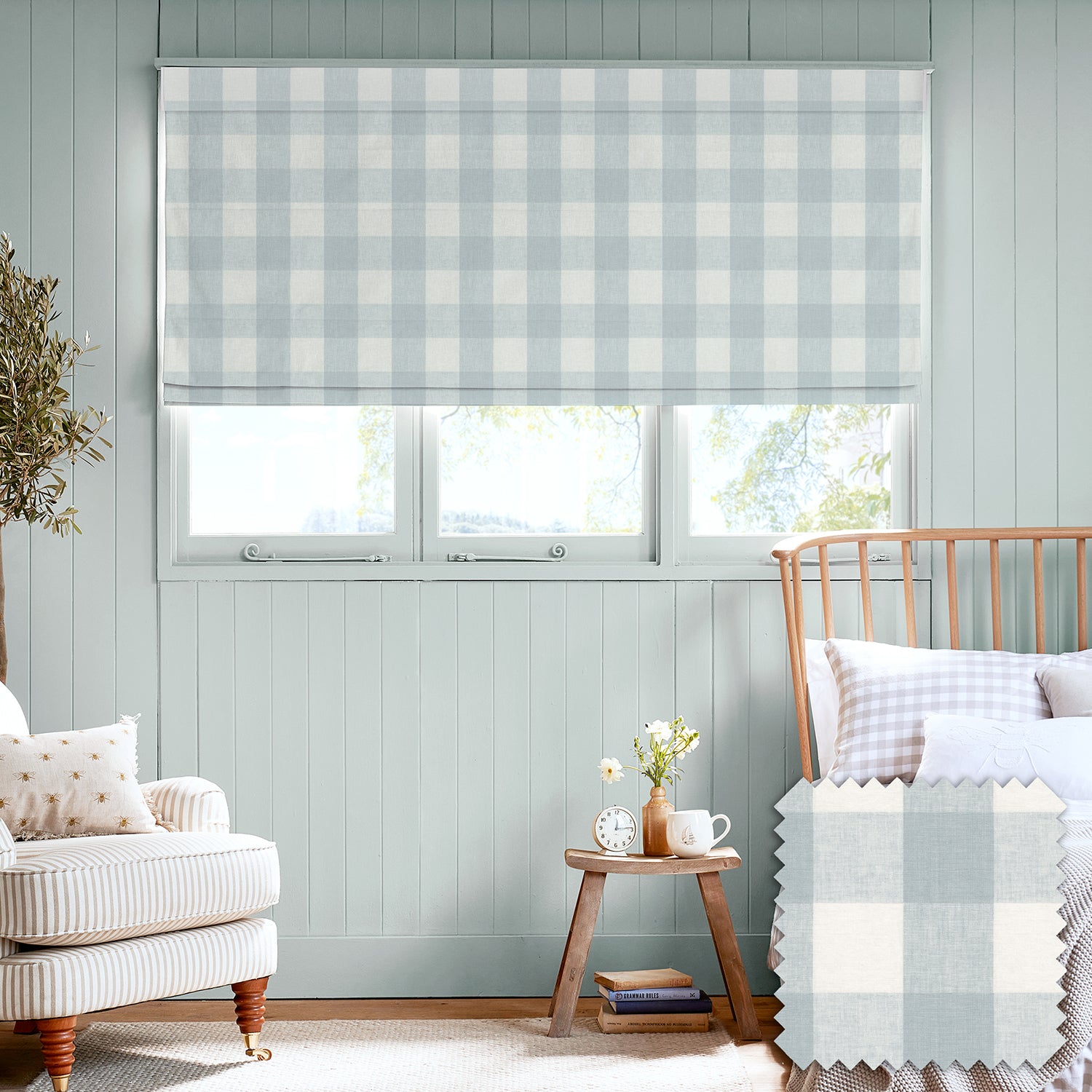 Pale Blue Gingham Made to Measure Roman Blind by Sophie Allport