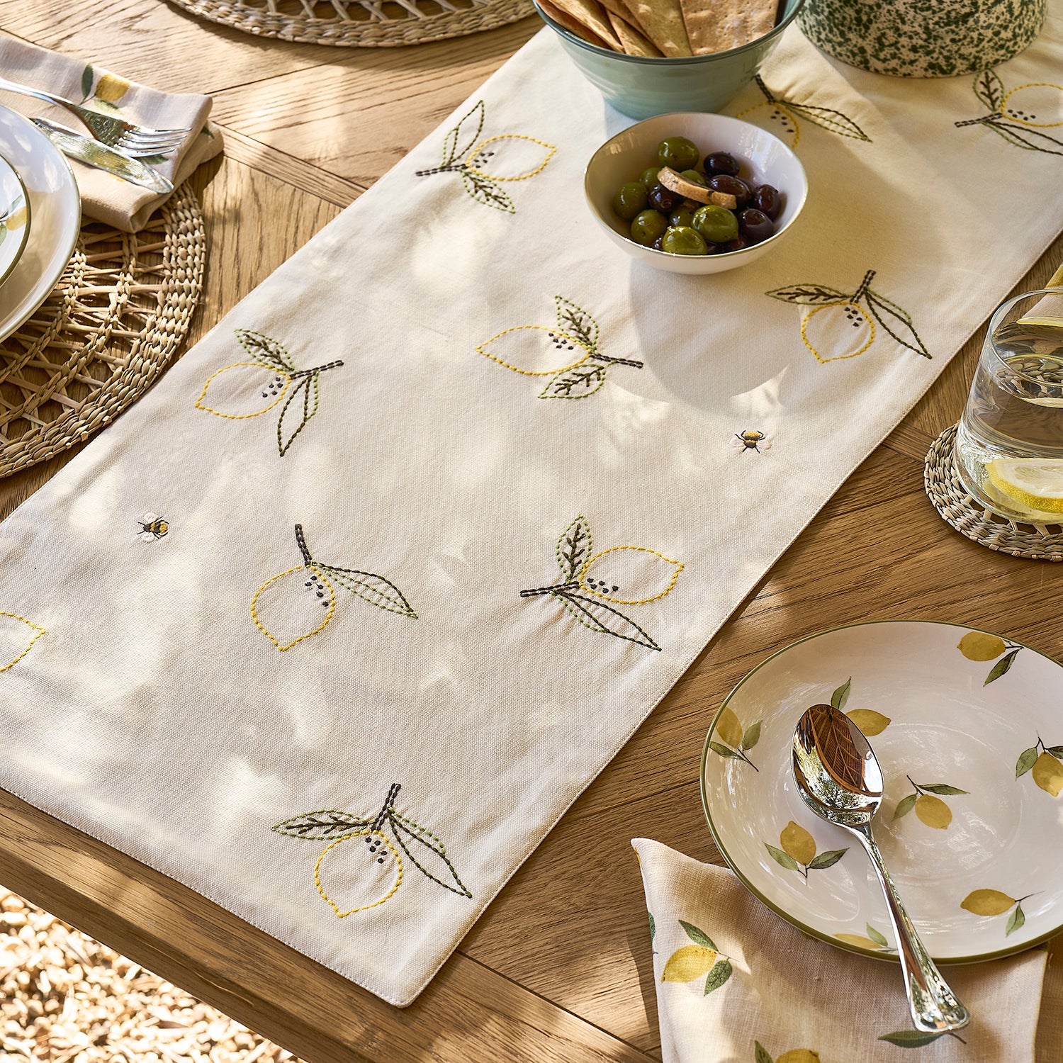 Lemons Embroidered Table Runner by Sophie Allport