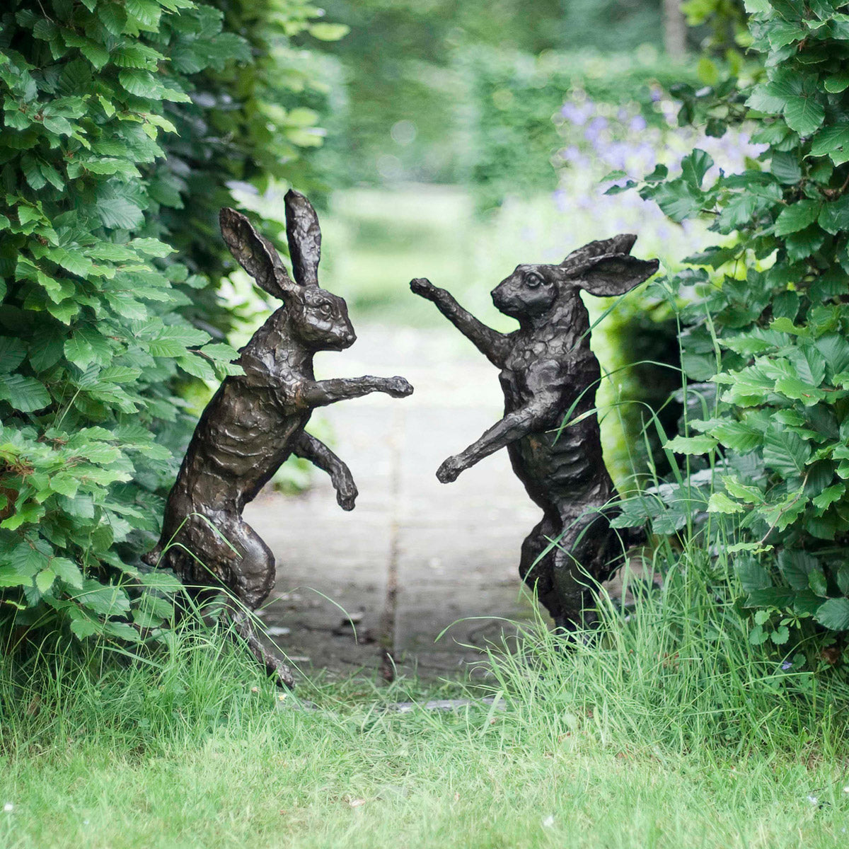 Pair Of Boxing Hares Bronze Sculpture by Sophie Allport