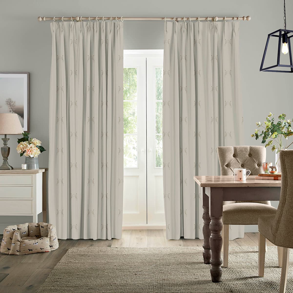 Boxing Hares Natural Made to Measure Curtains by Sophie Allport