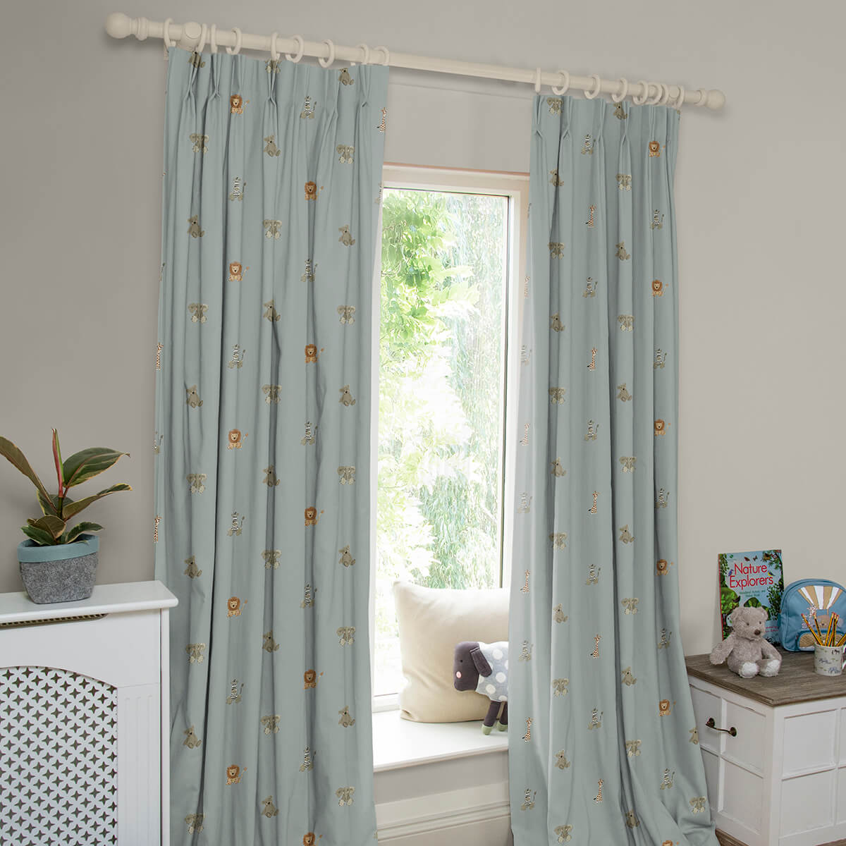Bears Sage Green Made to Measure Curtains by Sophie Allport