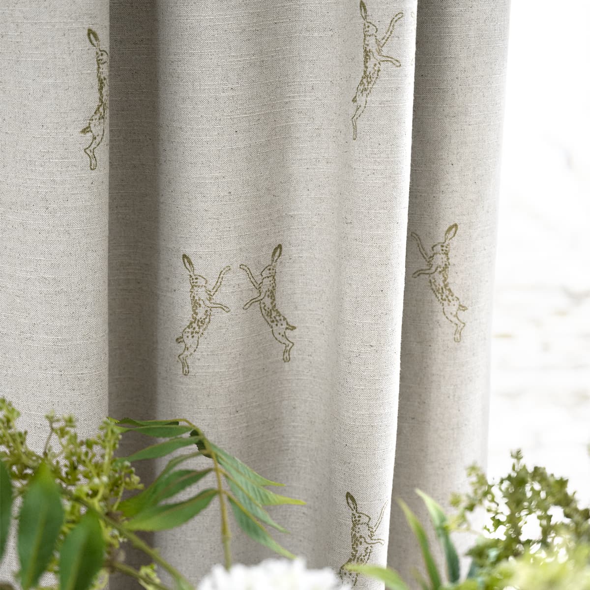 Boxing Hares Dark Stone Linen Blend Fabric By The Metre by Sophie Allport