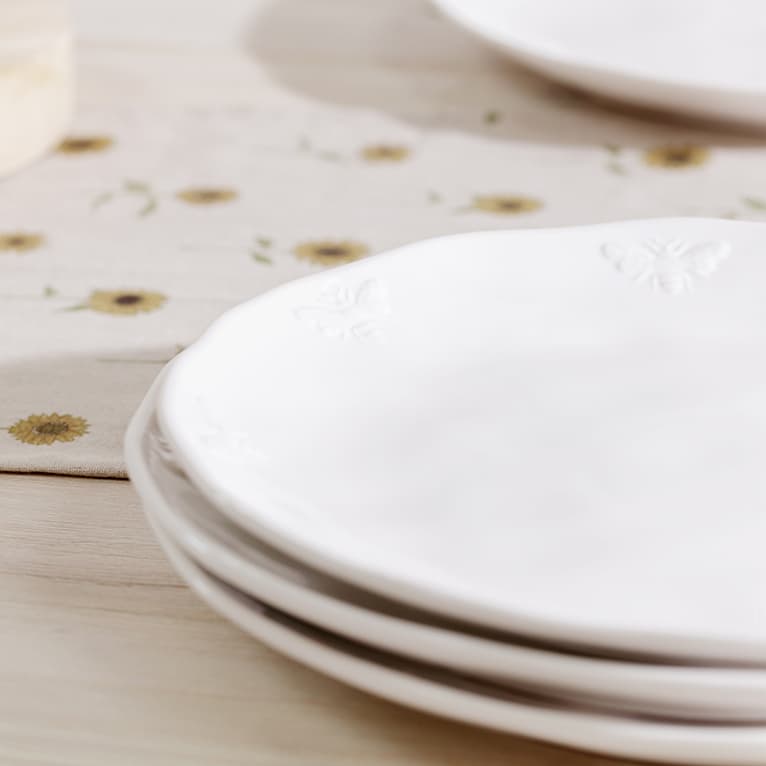 Bees White Stoneware Dinner Plate by Sophie Allport