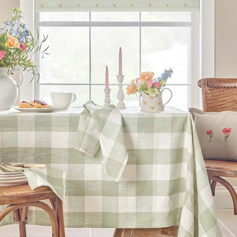 Sage Green Gingham Linen Tablecloth by Sophie Allport